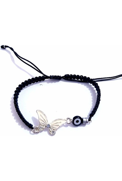 Funny Takı Siyah Nazar Boncuklu Beyaz Taşlı Kelebek Bileklik