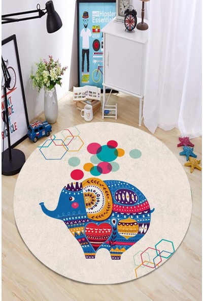 Cappio Halı Fil Desenli Renkli Çocuk ve Genç Odası Yuvarlak Halı Cappio Halı Fil Desenli Renkli Çocuk ve Genç Odası Yuvarlak Halı