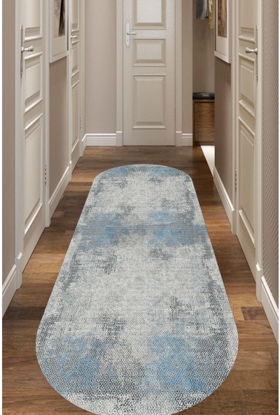 Cappio Halı Woollyhome Siyah Beyaz Çizgili Fincan Desenli Oval Mutfak Halısı