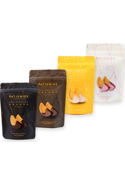 Patiswiss Sütlü, Bitter, Beyaz ve Ruby Çikolata Kaplı Portakal Dilimi Seti (4 x 80 Gr) Patiswiss Sütlü, Bitter, Beyaz ve Ruby Çikolata Kaplı Portakal Dilimi Seti (4 x 80 Gr)