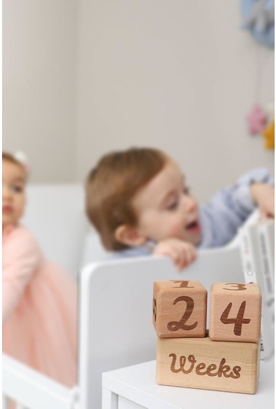 Msticker Ahşap Anı Küpleri - 3'lü Anne Bebek Hatıra Fotoğraf Çekim ve Oyuncak Dekor Anı Küpü