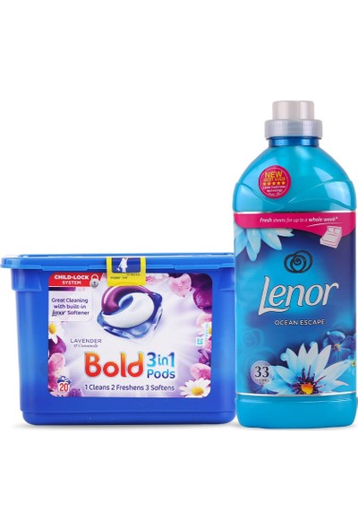 Bold Kapsül Deterjan Lavanta 20 Yıkama ve Okyanus 1155 ml 33 Yıkama Yumuşatıcı Set Bold Kapsül Deterjan Lavanta 20 Yıkama ve Okyanus 1155 ml 33 Yıkama Yumuşatıcı Set