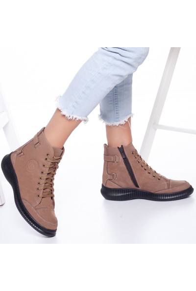 Diego Carlotti Deri Fermuarlı Günlük Bağcıklı Kısa Kadın Bot / Bootie