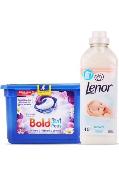 Bold Kapsül Deterjan 20 Yıkama Lavanta ve Papatya ve Saf 1000 ml 40 Yıkama Yumuşatıcı Set Bold Kapsül Deterjan 20 Yıkama Lavanta ve Papatya ve Saf 1000 ml 40 Yıkama Yumuşatıcı Set