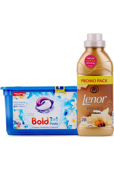 Bold Sıvı Kapsül Deterjan Bahar Uyanışı 38 ve Gold 20 Yıkama Yumuşatıcı Set Bold Sıvı Kapsül Deterjan Bahar Uyanışı 38 ve Gold 20 Yıkama Yumuşatıcı Set