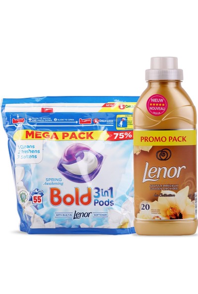 Bold Kapsül Deterjanı Bahar Uyanışı 55 Yıkama ve Gold 20 Yıkama Yumuşatıcı Set Bold Kapsül Deterjanı Bahar Uyanışı 55 Yıkama ve Gold 20 Yıkama Yumuşatıcı Set