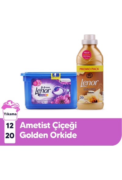 Lenor Ametist Çiçeği Sıvı Deterjan Kapsülü 12 Yıkama ve Golden Orkide 20 Yıkama Yumuşatıcı Set Lenor Ametist Çiçeği Sıvı Deterjan Kapsülü 12 Yıkama ve Golden Orkide 20 Yıkama Yumuşatıcı Set