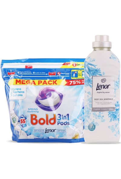 Lenor Bold Kapsül Deterjanı Bahar Uyanışı 55 Yıkama ve Derin 35 Yıkama Yumuşatıcı Set Lenor Bold Kapsül Deterjanı Bahar Uyanışı 55 Yıkama ve Derin 35 Yıkama Yumuşatıcı Set