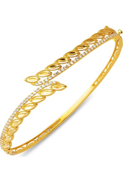 Bilezikci Yaprak Sırataşlı Kelepçe Altın Bilezik