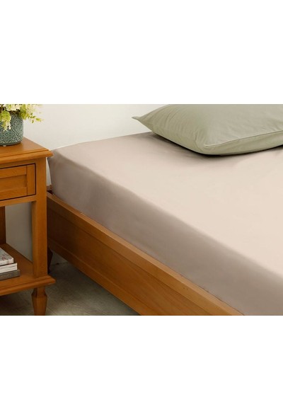 English Home Düz Pamuklu Çift Kişilik Lastikli Çarşaf 160X200 cm Kahve Köpüğü