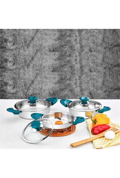 Evim Saray Evimsaray Firuze 6 Parça Çelik Omlet Sahan Set Mentol Evim Saray Evimsaray Firuze 6 Parça Çelik Omlet Sahan Set Mentol