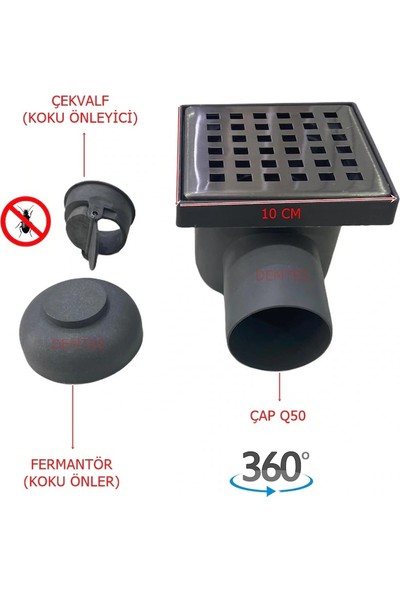 Paslanmaz 10*10 Yandan Çıkışlı Yer Süzgeç