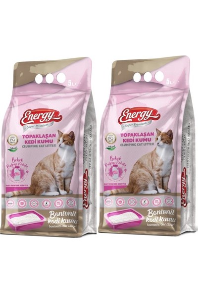 Energy Bebek Pudrası Kokulu Kedi Kumu 5 Lt x 2 Adet