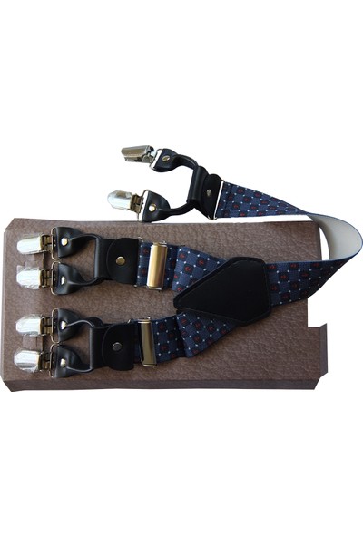 Kemer Sepeti Koyu Mavi Baskı Desenli Altı Klipsli Pantolon Askısı