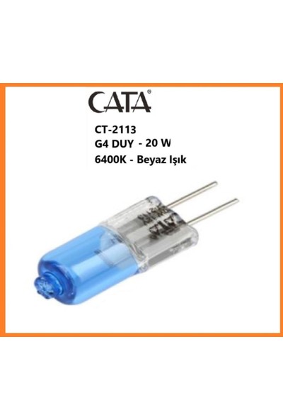 Cata 10 Adet Cata CT-2113 G4 12V 20W Kapsül Şeffaf Halojen Ampul Beyaz Cata 10 Adet Cata CT-2113 G4 12V 20W Kapsül Şeffaf Halojen Ampul Beyaz