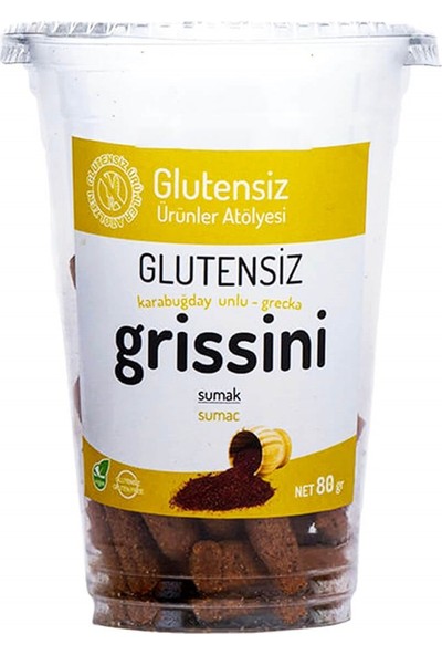 Glutensiz Ürünler Atölyesi Grissini Sumaklı 80GR Glutensiz Ürünler Atölyesi Grissini Sumaklı 80GR
