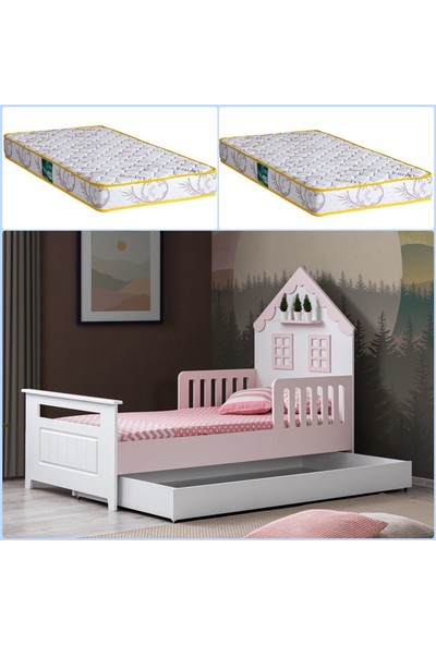 Setay Montessori Karyola, Casa Yavru Yataklı Montessori Yatak - Pembe + 2 Adet Comfort Yatak Setay Montessori Karyola, Casa Yavru Yataklı Montessori Yatak - Pembe + 2 Adet Comfort Yatak