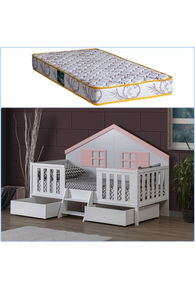 Setay Montessori Karyola, Fethiye Çekmeceli Montessori Yatak - Pembe + 1 Adet Comfort Yatak Setay Montessori Karyola, Fethiye Çekmeceli Montessori Yatak - Pembe + 1 Adet Comfort Yatak
