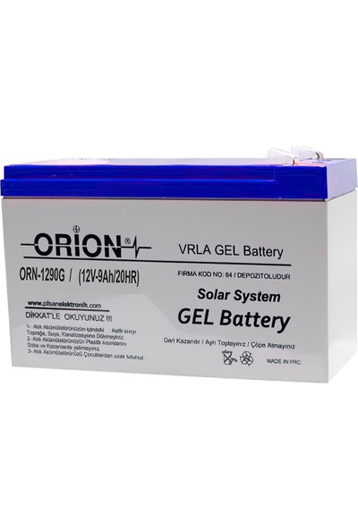 Orion ORN1290G 12V 9AH Jel Akü(Ups Aküsü)