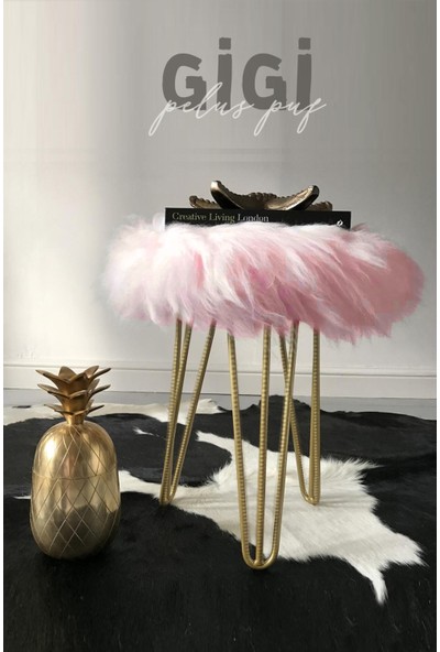 Zem Gigi Pembe Peluş Gold Ayaklı Puf