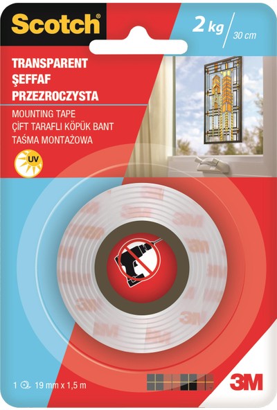 3M Scotch 4004 Şeffaf Çift Taraflı Montaj Bandı 19 mm x 1 5 mt