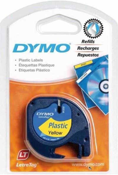 Dymo Şerit Let. Plastik 12 mm x 4 mt Sarı