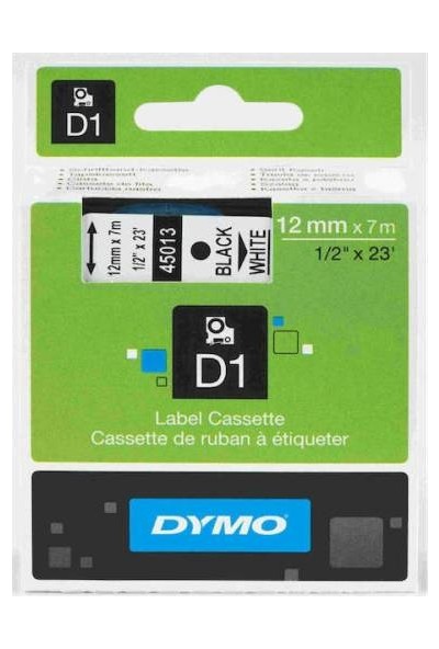 Dymo D1 Şerit 12MM x 7mt Beyaz - Siyah Dymo D1 Şerit 12MM x 7mt Beyaz - Siyah
