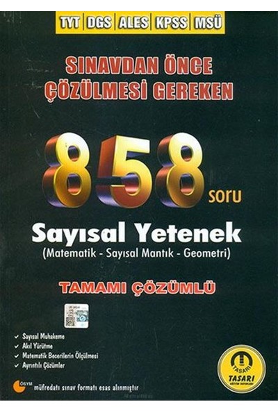 Tasarı Yayıncılık DGS Sayısal 858 Soru Bankası Tasarı Yayıncılık DGS Sayısal 858 Soru Bankası