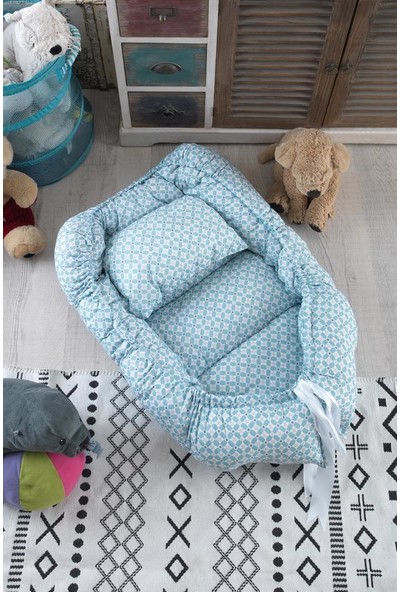 Lady Moda %100 Pamuklu Anne Yanı Yatağı - Mavi