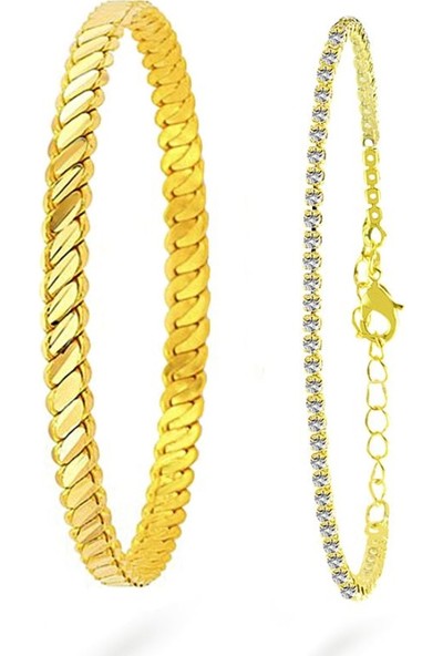 Ejoya 22 Ayar Altın Kaplama Bijuteri Burma Bilezik ve Su Yolu Seti - Küçük Boy