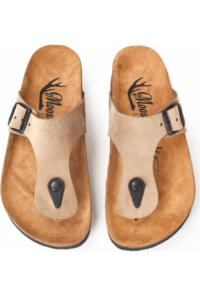 Moosefield Deri Bej Kadın Terlik