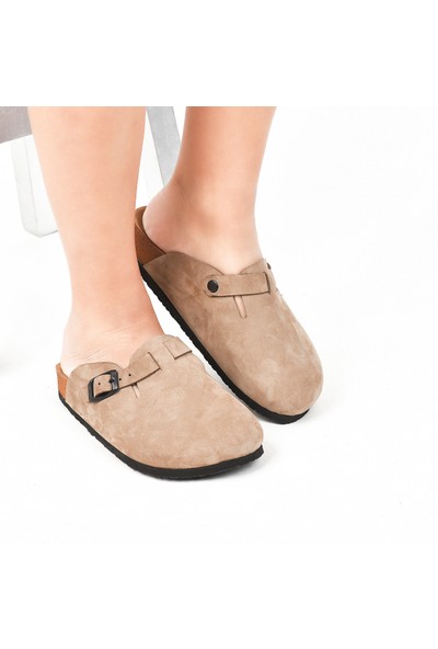 Moosefield Deri Bej Kadın Terlik