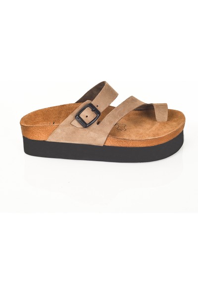 Moosefield Deri Bej Kadın Terlik