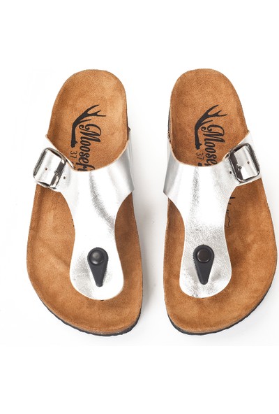 Moosefield Deri Gümüş Kadın Terlik