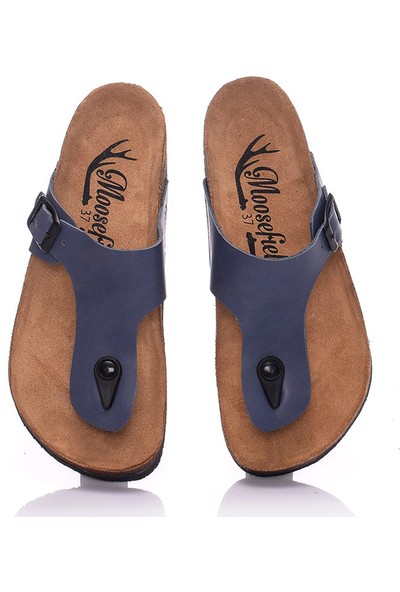 Moosefield Deri Lacivert Kadın Terlik