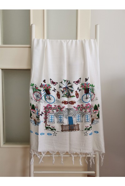 Melis Home Peştemal Banyo Havlusu Spa Sauna ve Plaj Havlusu %100 Pamuk 95x180 Bodrum Evi Baskılı