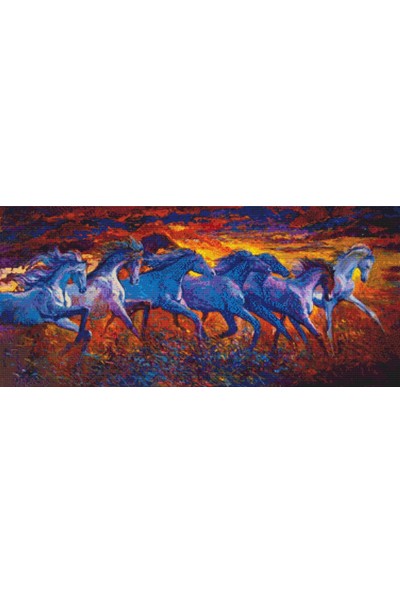 Movas Sanat Gün Batımında Koşan Atlar Elmas Mozaik Tablo Mozaik Puzzle 55 x 24cm E2020750