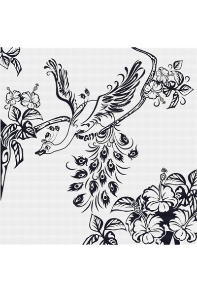 Movas Sanat Ebegümeci Dalında Bir Tavus Kuşu Elmas Mozaik Tablo Mozaik Puzzle 50 x 50cm E2020275