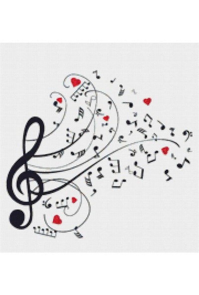 Movas Sanat Sol Anahtarı Notalar ve Kalpler Elmas Mozaik Tablo Mozaik Puzzle 45 x 45cm E20201514M
