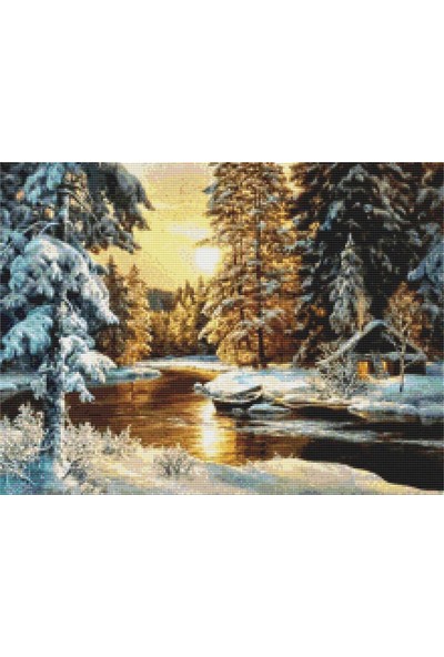 Movas Sanat Donmuş Bir Nehir,Ev ve Tekne Elmas Mozaik Tablo Mozaik Puzzle 55 x 40cm E2020-1325-M Movas Sanat Donmuş Bir Nehir,Ev ve Tekne Elmas Mozaik Tablo Mozaik Puzzle 55 x 40cm E2020-1325-M