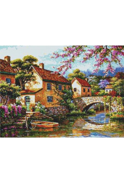 Movas Sanat Baharda Slav Evleri ve Bir Tekne Elmas Mozaik Tablo Mozaik Puzzle 60 x 45cm E20201439M Movas Sanat Baharda Slav Evleri ve Bir Tekne Elmas Mozaik Tablo Mozaik Puzzle 60 x 45cm E20201439M