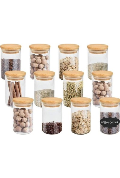 Lila Moda Bambu Kapaklı Borosilikat Cam Kavanoz 6 Adet-250 ml