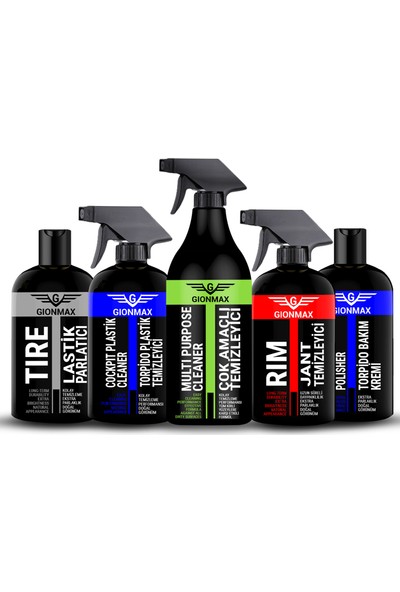 Gionmax Çok Amaçlı Tem-Jant Tem-Lastik Parlatıcı-Torpido Plastik Tem.-Torpido Plastik Bakım Kremi