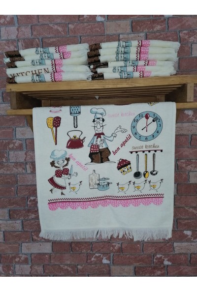 EN Home 40X60 Kadife Saçaklı ve Baskılı Mutfak Havlusu