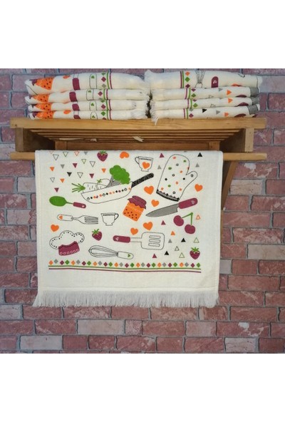 EN Home 40X60 Kadife Saçaklı ve Baskılı Mutfak Havlusu