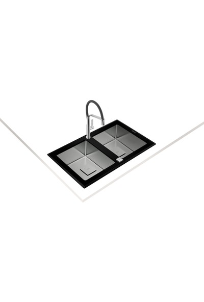 Teka DIAMOND RS15 2B 86 Ankastre Kumanda Sifonlu Cam Eviye Siyah/Çelik 86 cm 115030017