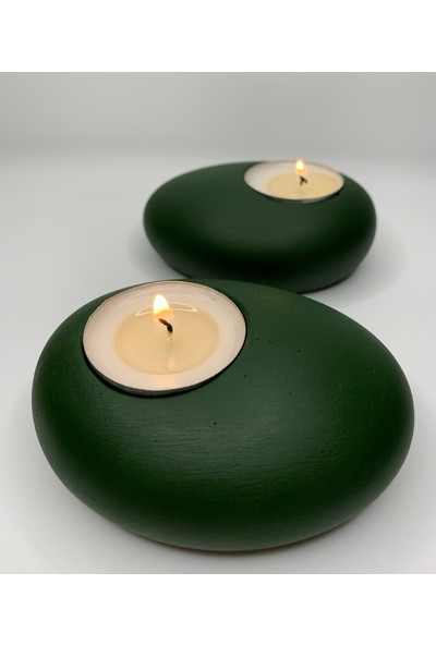 Semarthome Beton 2li Yeşil Taş Mumluk
