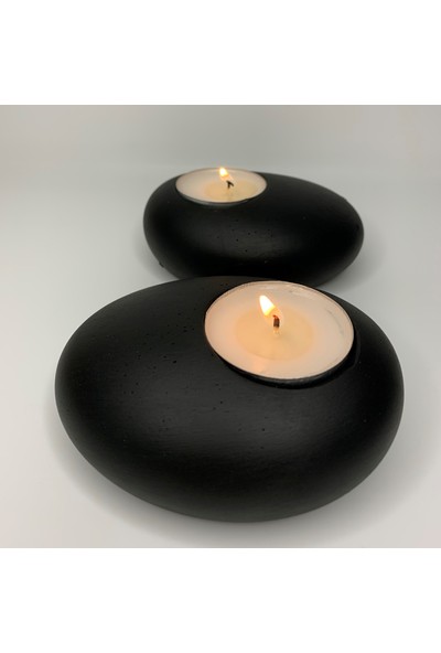 Semart Home Beton 2li Siyah Taş Mumluk