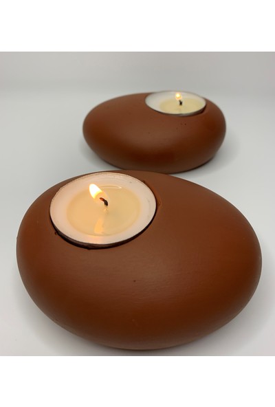 Semarthome Beton 2li Kiremit Rengi Taş Mumluk Semarthome Beton 2li Kiremit Rengi Taş Mumluk