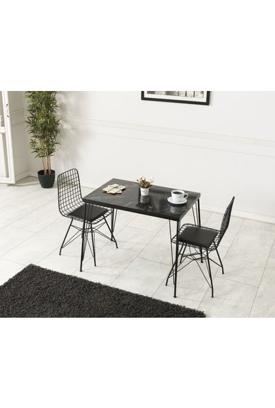 Ressa Home Asel 2 Kişilik Siyah Mermer Görünümlü Masa Sandalye Takımı 70X110 cm Ressa Home Asel 2 Kişilik Siyah Mermer Görünümlü Masa Sandalye Takımı 70X110 cm